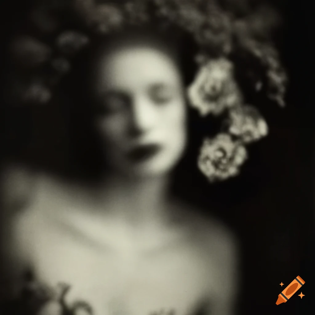 Beautiful woman with floral crown in vintage photography style on Craiyon