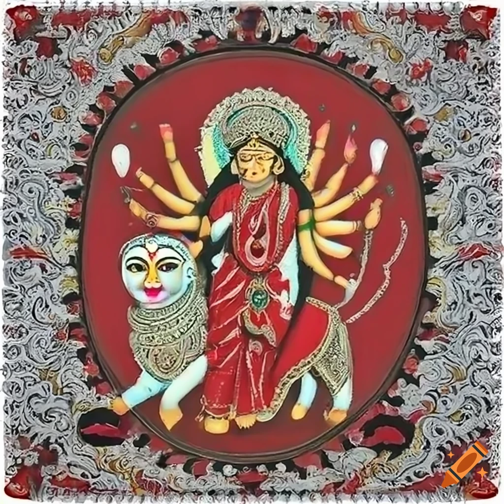 Bengali goddess durga on red background on Craiyon