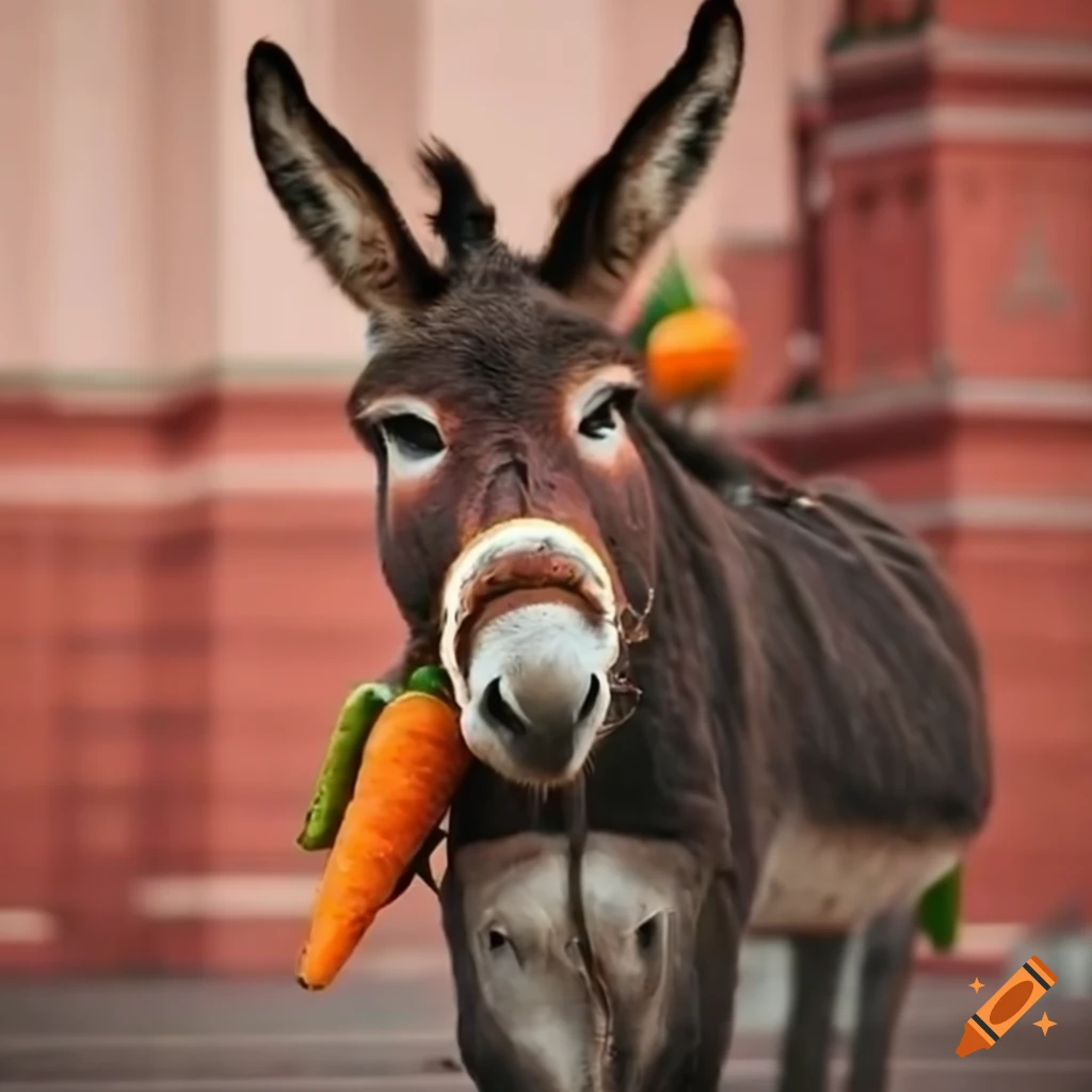 Donkey with carrots on red square, moscow on Craiyon