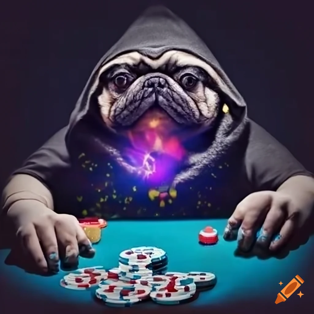 Cosmic pug playing poker with sea turtles on Craiyon