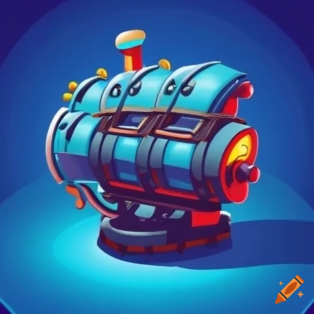 Cartoon-style sci-fi ship engine component on Craiyon