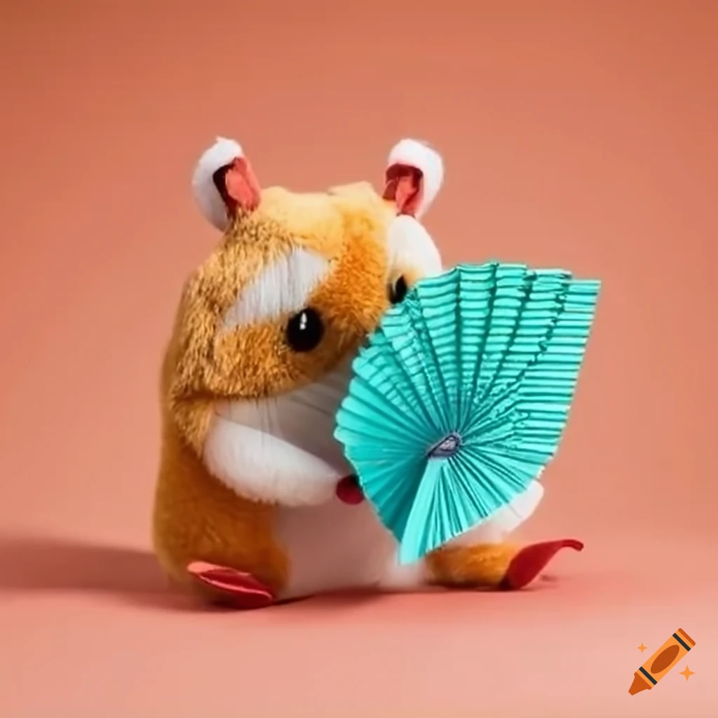 Plush lemming holding a paper fan on Craiyon