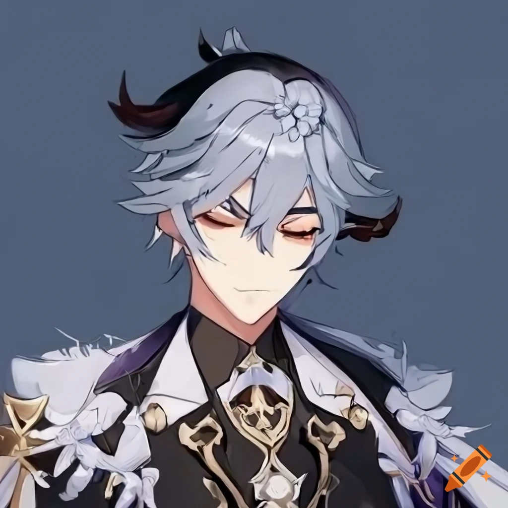 Genshin male character with white and black hair striking with eyes ...