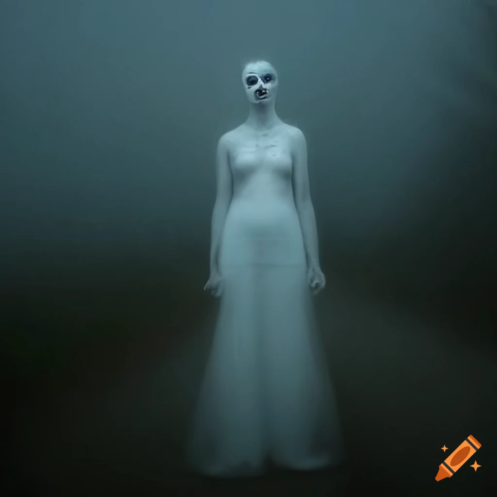 Mysterious pale figure standing in misty surroundings on Craiyon