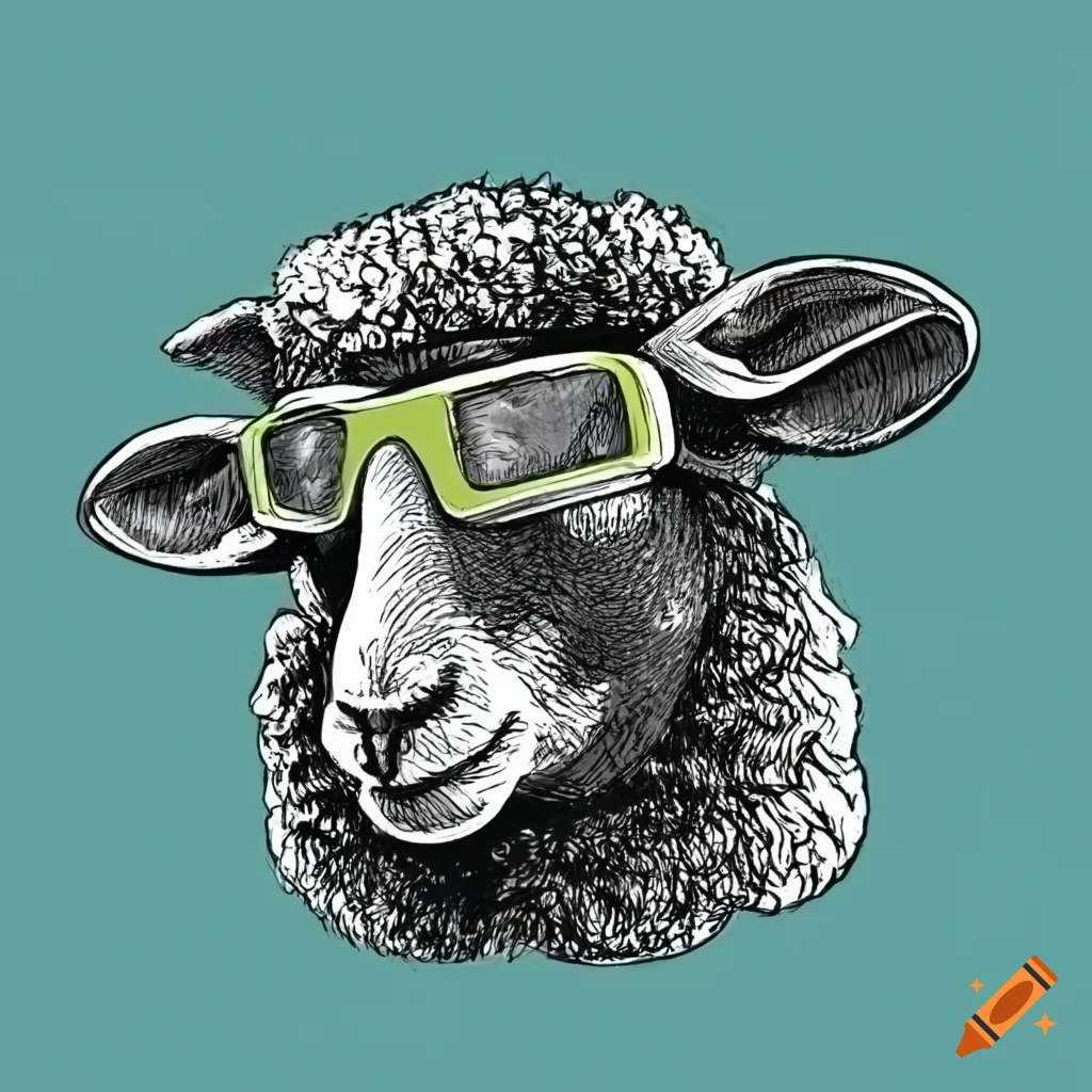 Sheep head with black hair wearing racing goggles on Craiyon