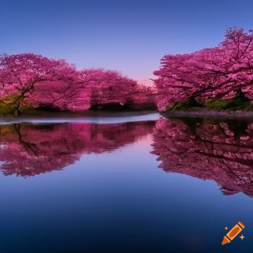 Japanese Cherry Trees by Saltwater Lake on Craiyon