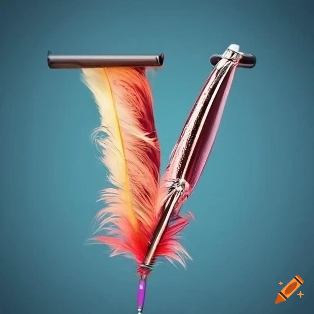 Colorful feather pen writing on a letter on Craiyon