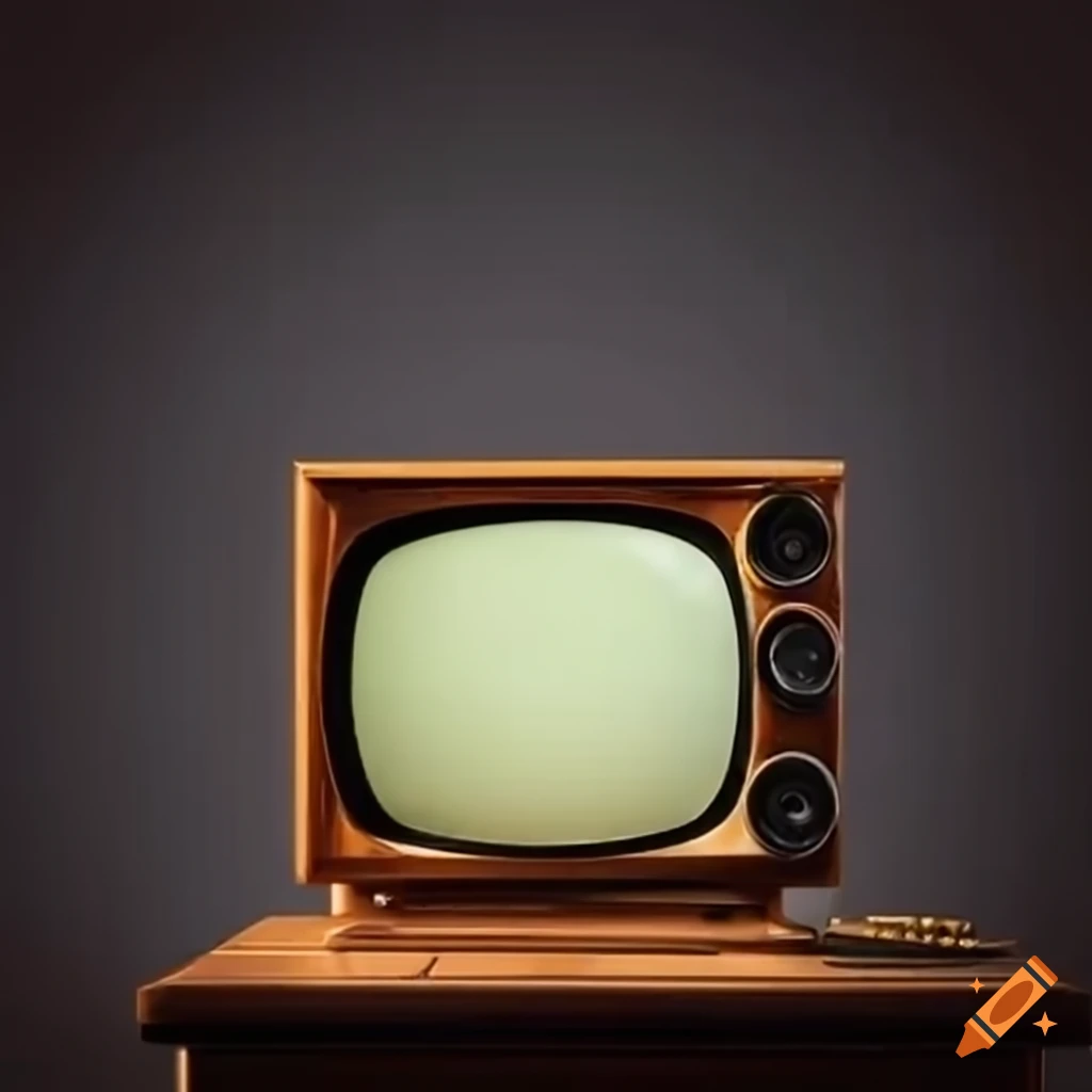 Front view of an old retro tv with dial and speakers on Craiyon