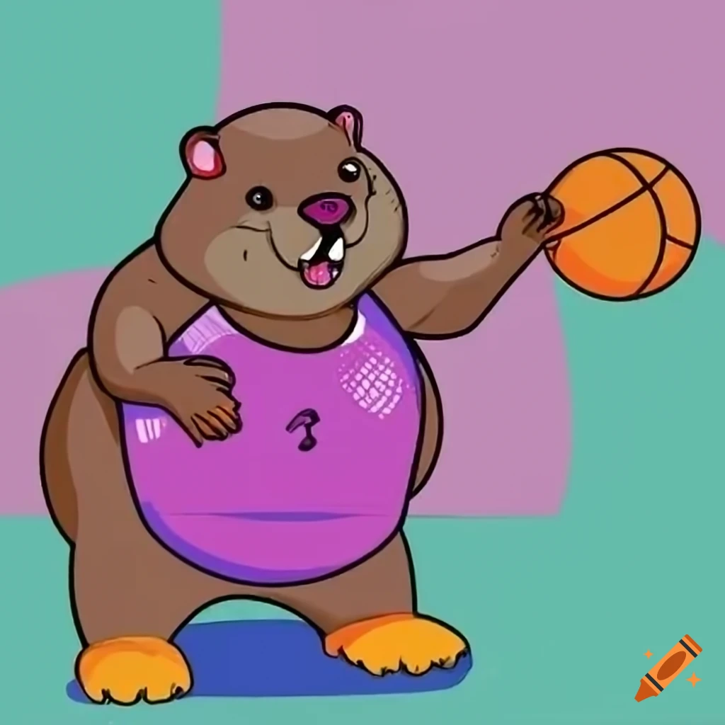 Anthropomorphic beaver playing basketball on Craiyon
