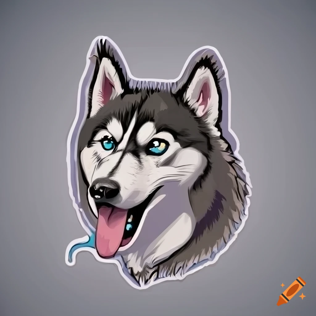 Husky dog head with tongue out in a sticker design on Craiyon