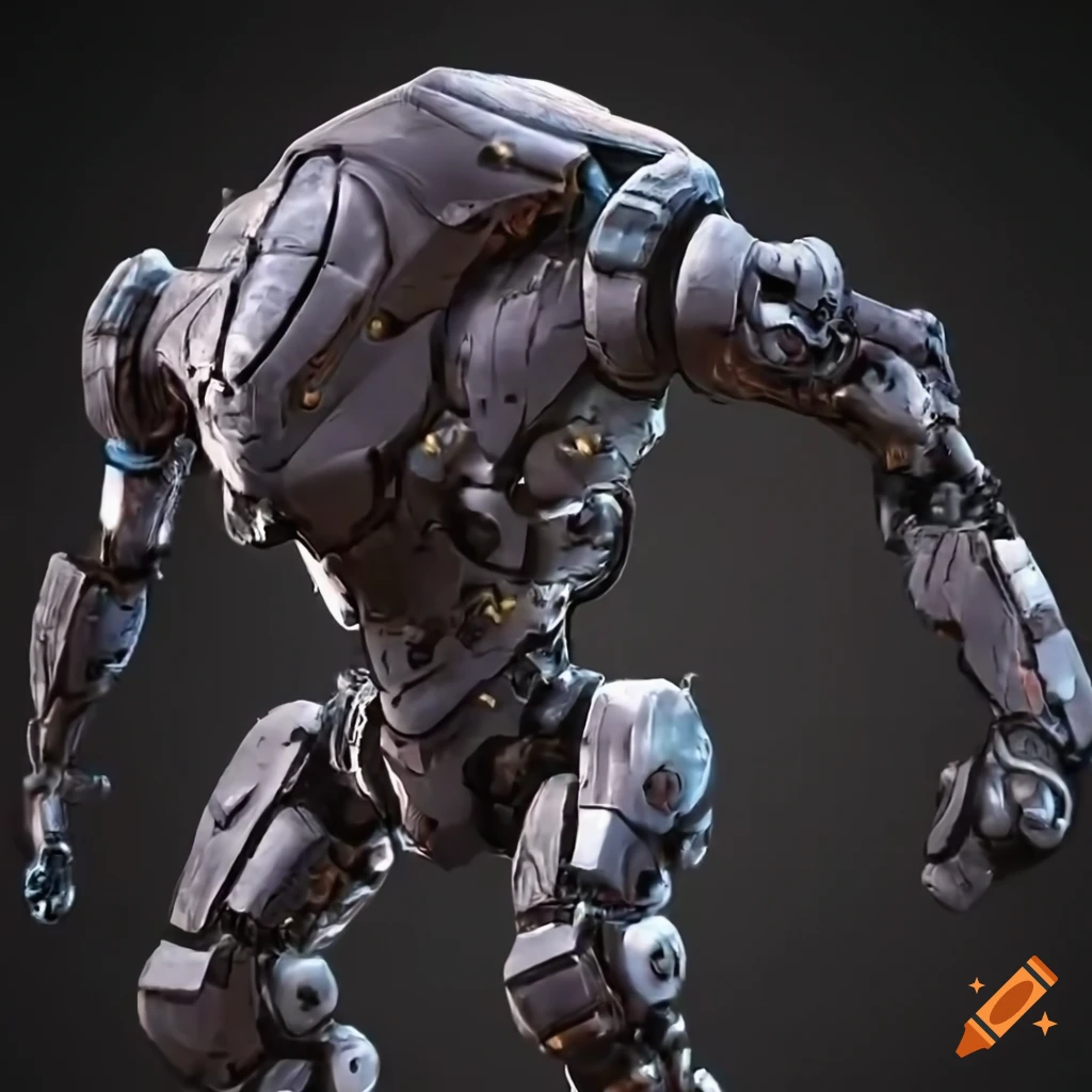 Hybrid Mech with intricate layering on a black background on Craiyon