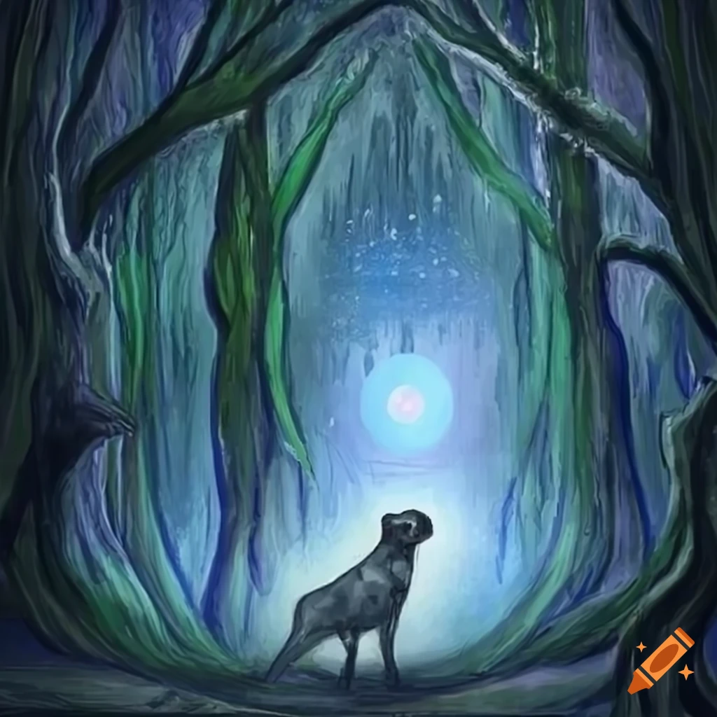Enchanted forest with a majestic Black Labrador Retriever under ...