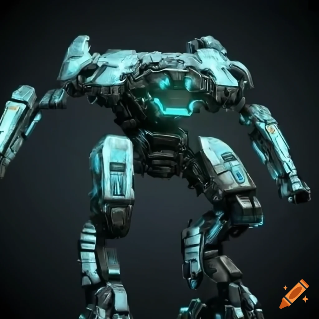 Combat mech in high definition with intricate layering and stunning lighting on a black ...