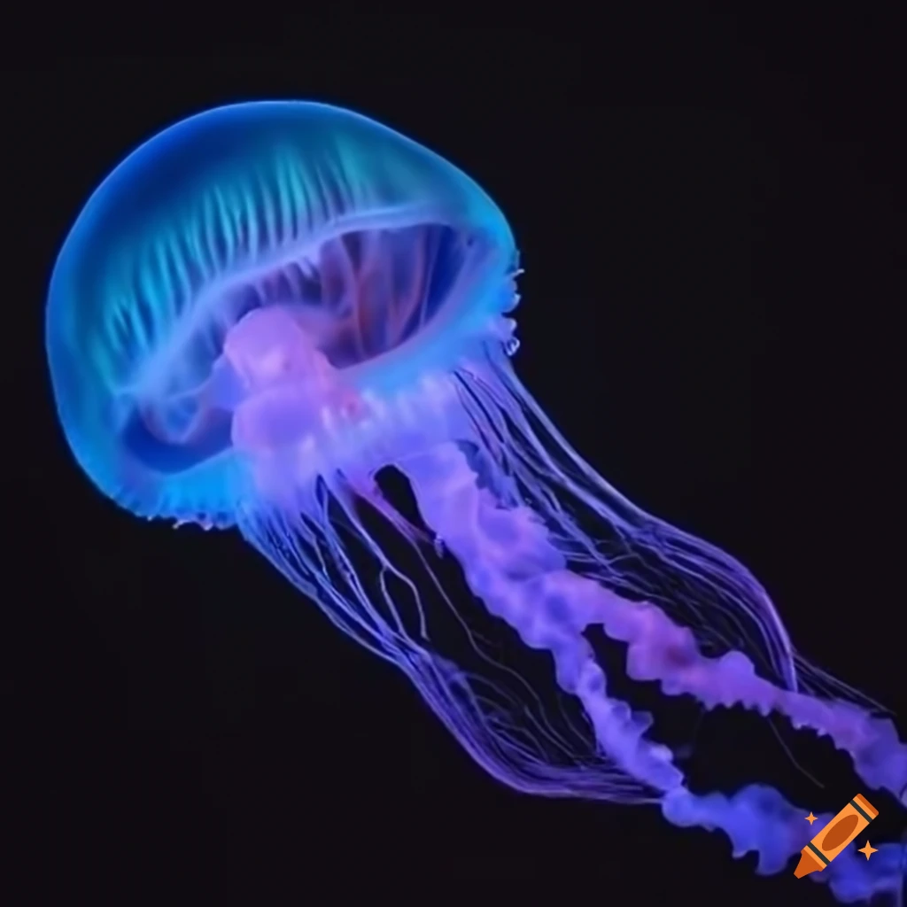 Biolumina luminis, a translucent jellyfish-like organism with bioluminescent organs on Craiyon