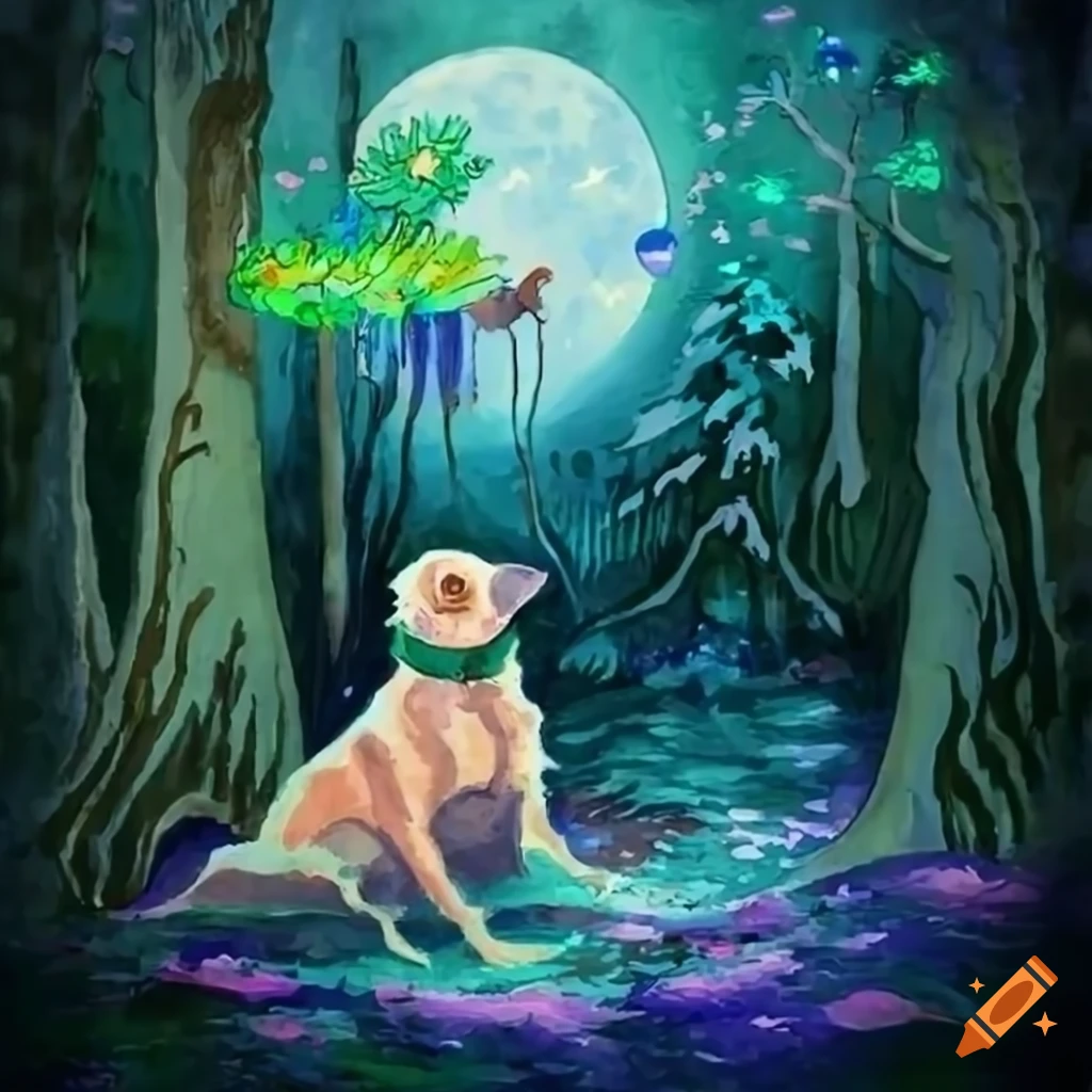 Enchanted forest with a majestic black labrador retriever under ...