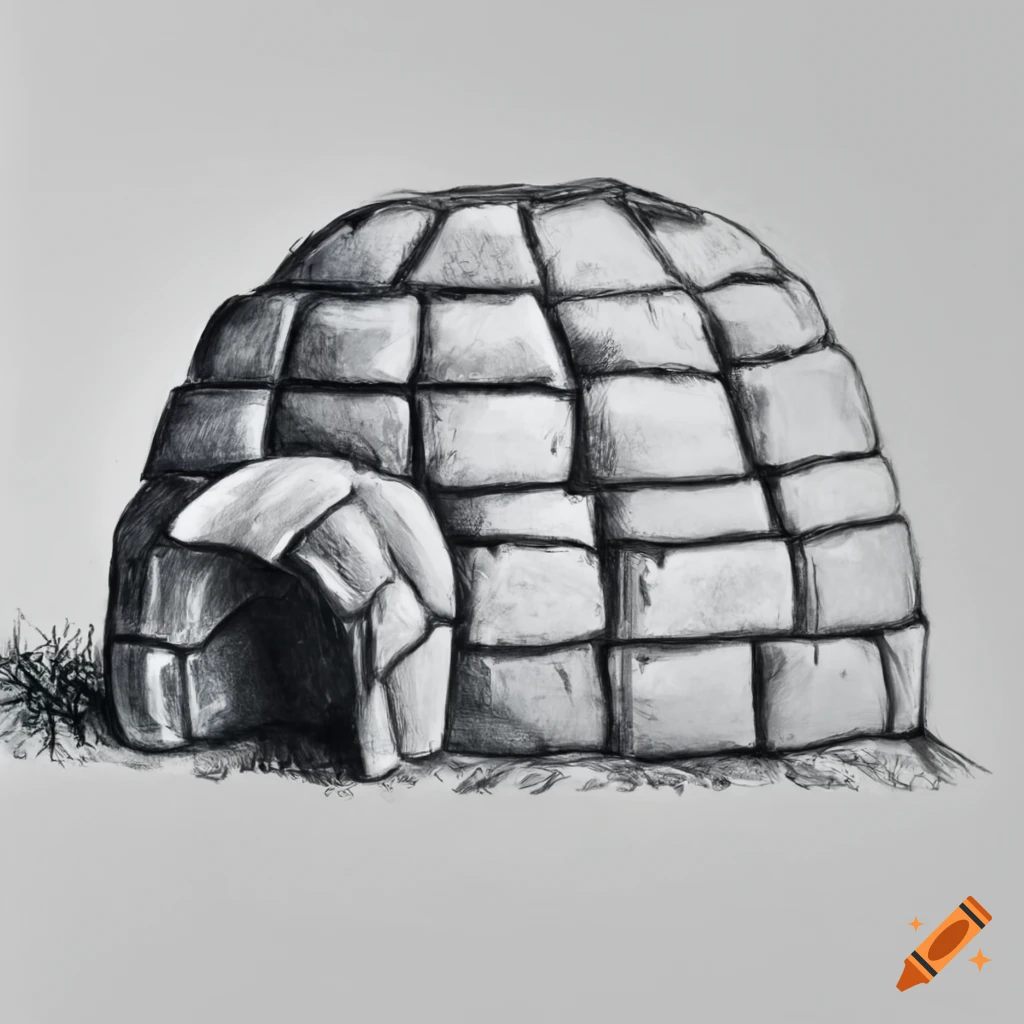 Pencil drawings of an igloo on Craiyon