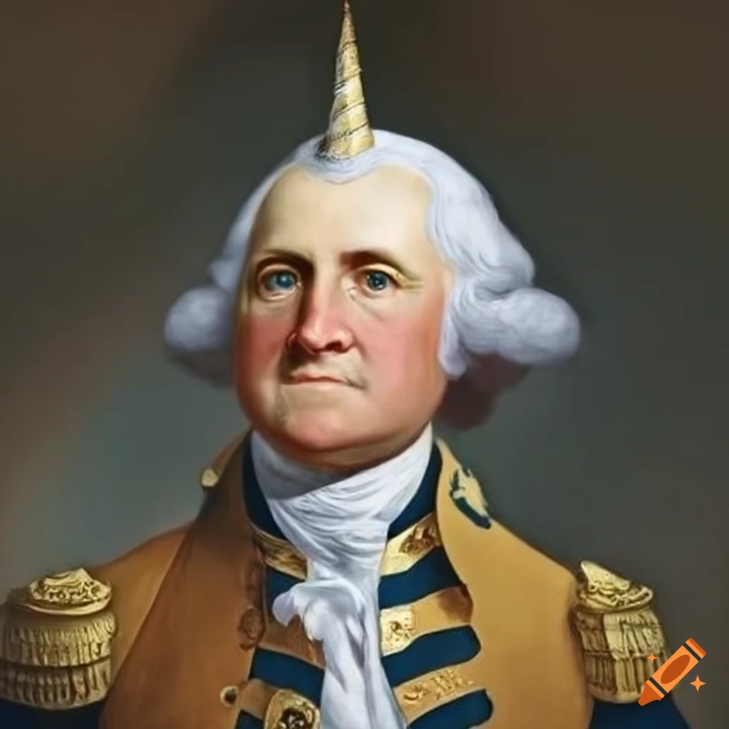 Illustration of a unicorn with the face of george washington on Craiyon