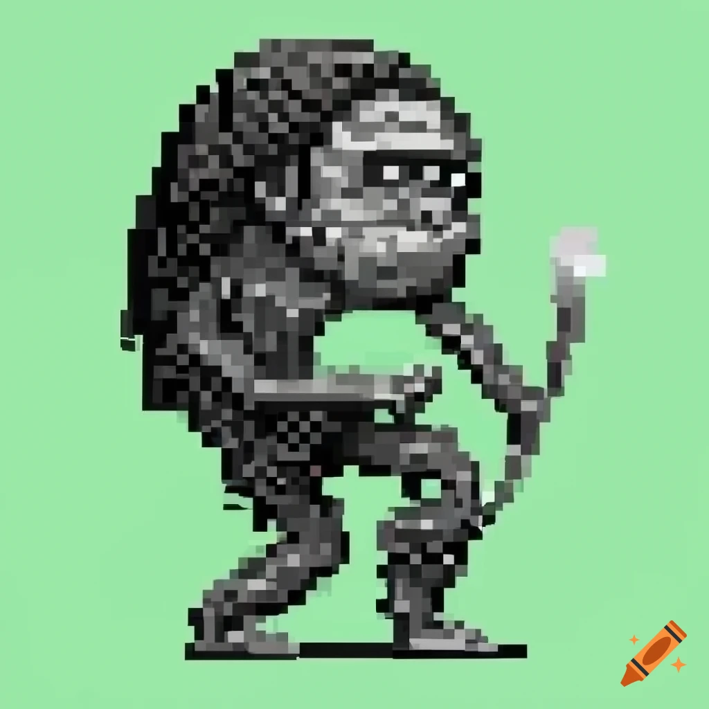 Caveman and cacti in green scenery pixel art on Craiyon