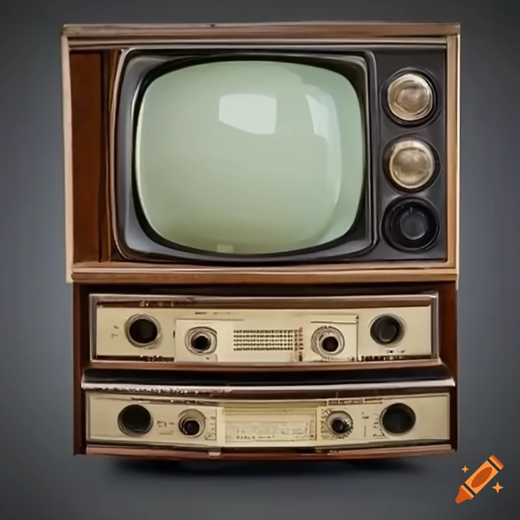 Front view of an old retro tv with dial and speakers on Craiyon