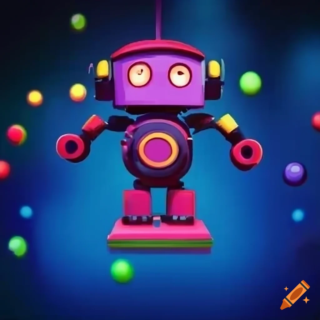 Cute robot jumping and collecting colorful orbs in retro video game on ...