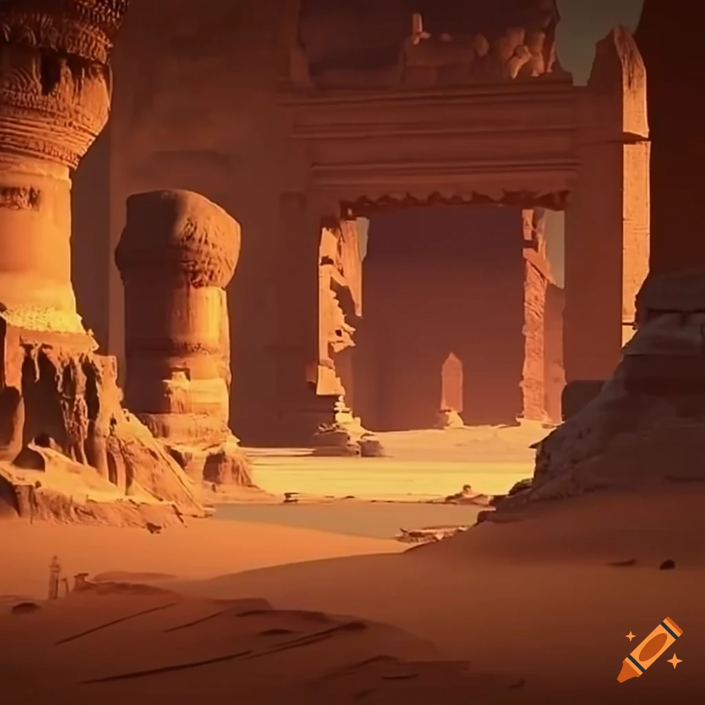 Exploring ancient ruins in the desert on Craiyon