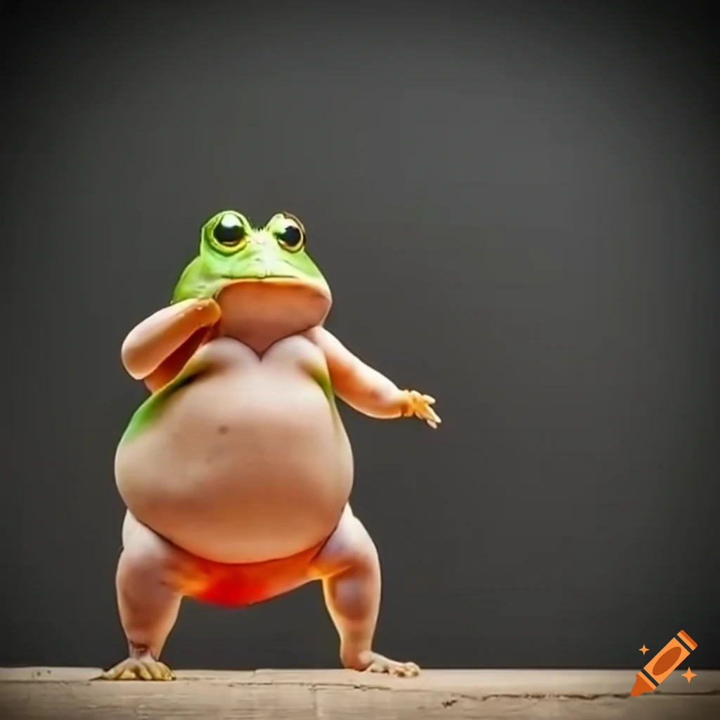 Sumo frog in a fighting stance wearing a red mawashi on Craiyon