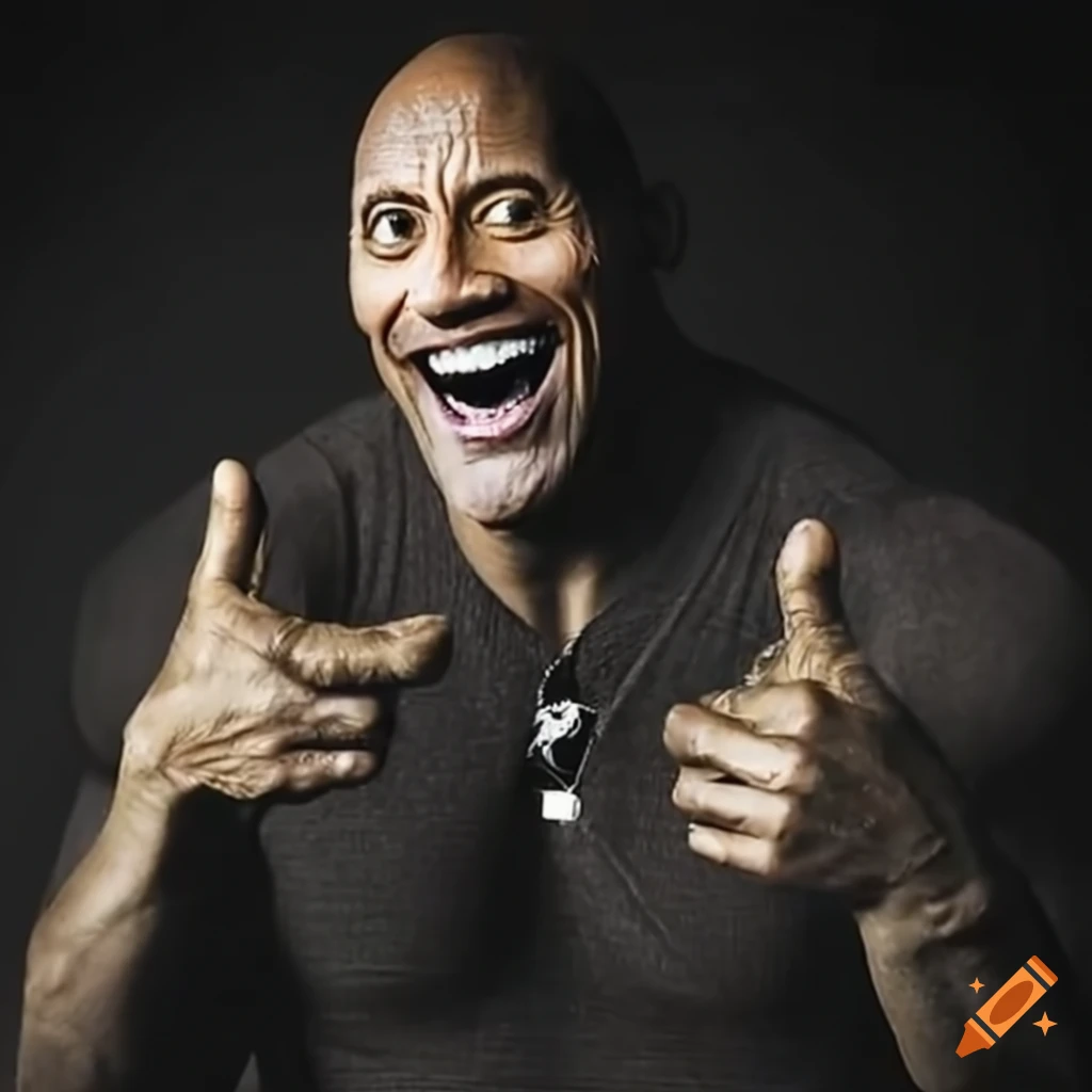 Dwayne johnson smiling with hands in the air on Craiyon