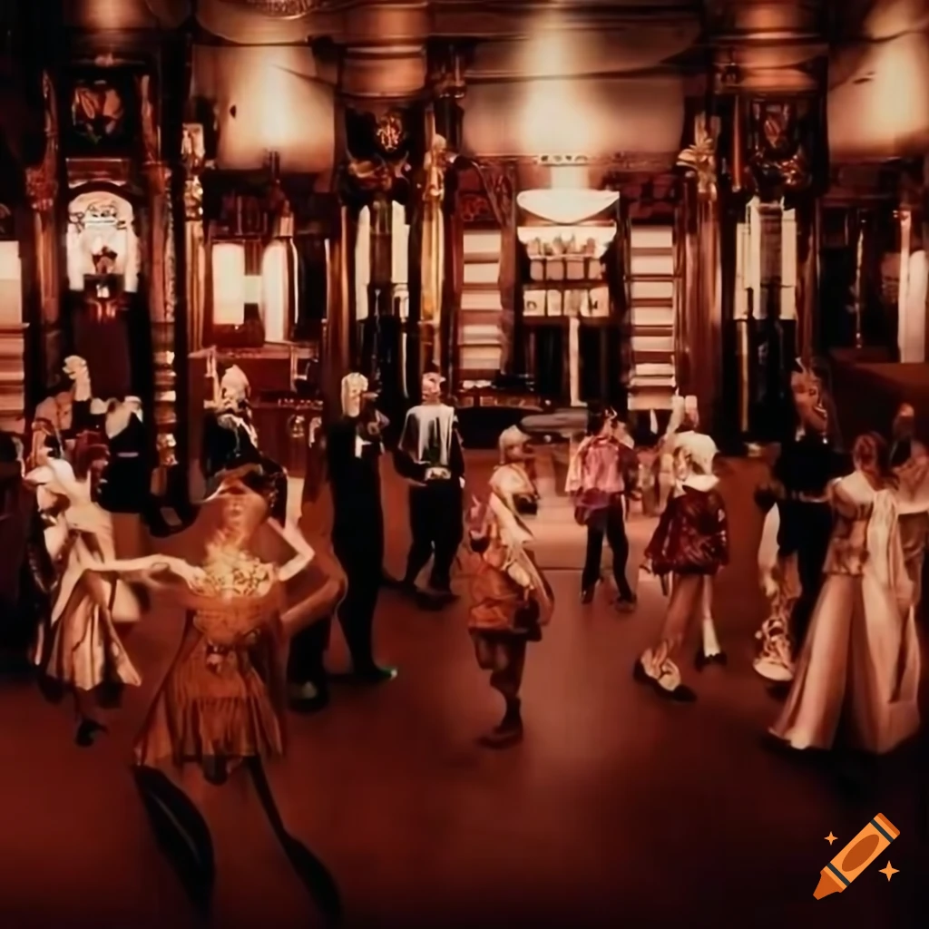 Vintage casino interior with people dancing in a 1920s art deco party ...