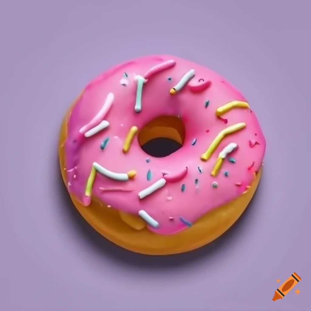 Pink frosted donut with sprinkles in 2d animation style on Craiyon