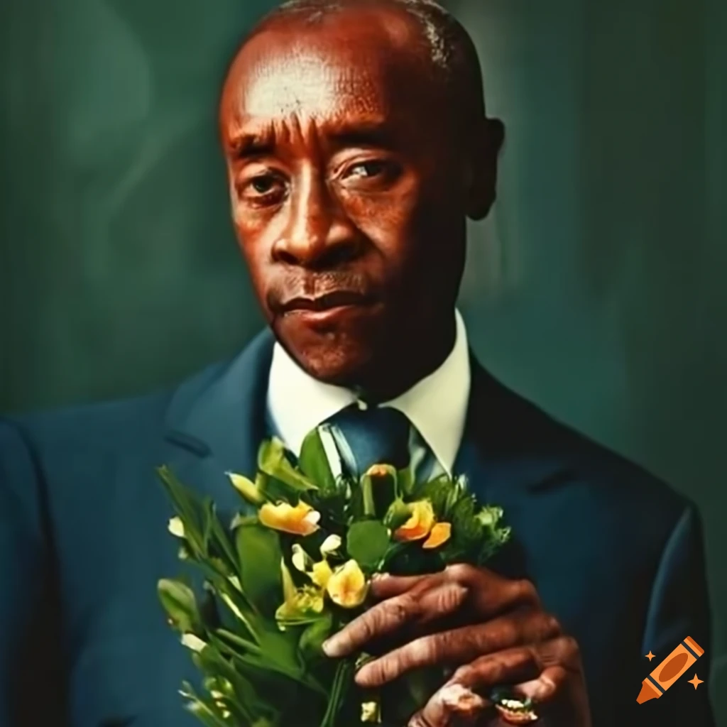 Don cheadle holding a bouquet of flowers on Craiyon