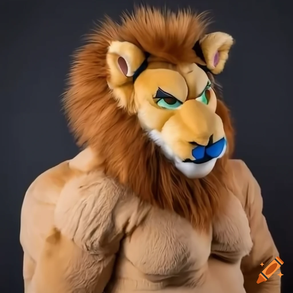 Dad in muscular lion fursuit mascot costume on Craiyon
