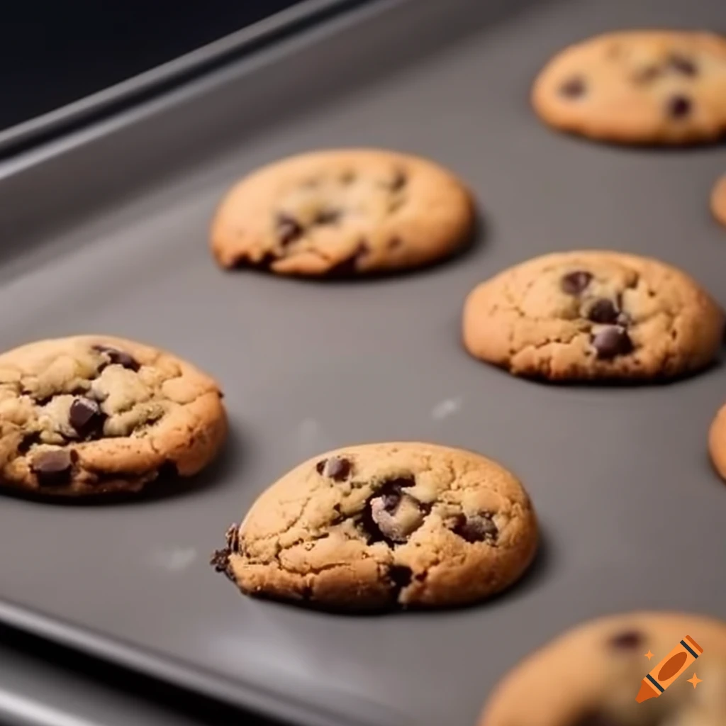 Chocolate chip cookie dough formed into cookies on a baking tray on Craiyon