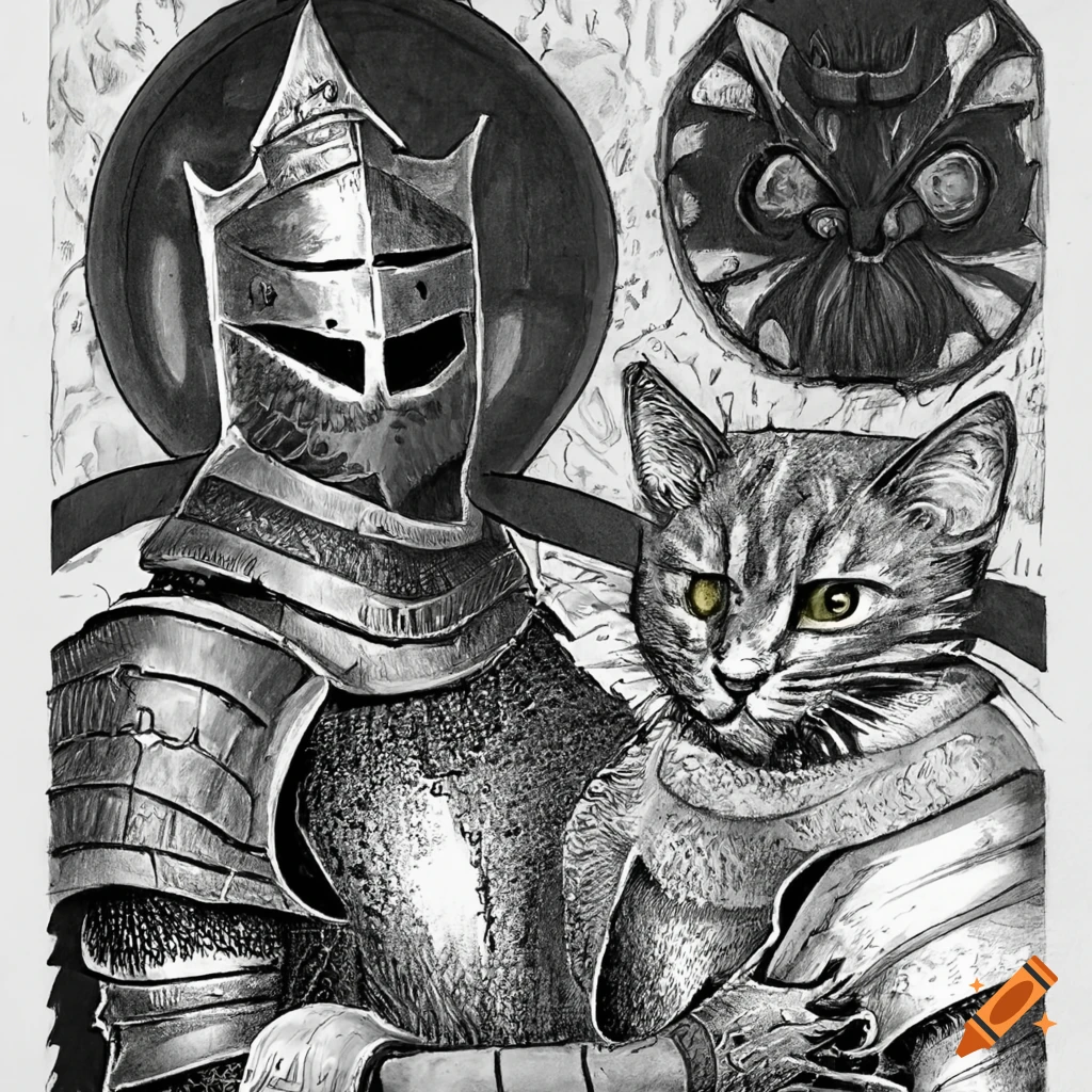 Dark fantasy book cover with two knight cats in armor on Craiyon