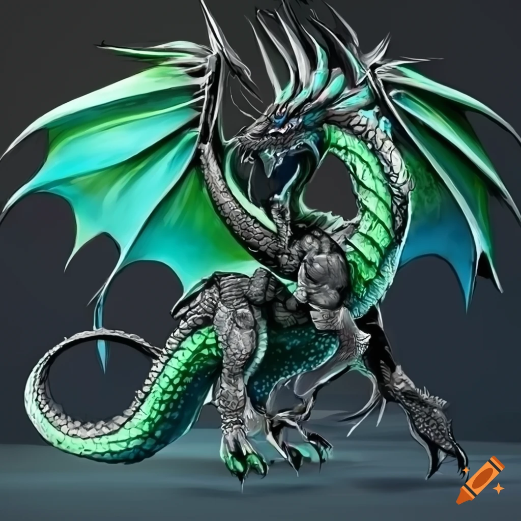 Black, green, and blue germanic dragon on Craiyon