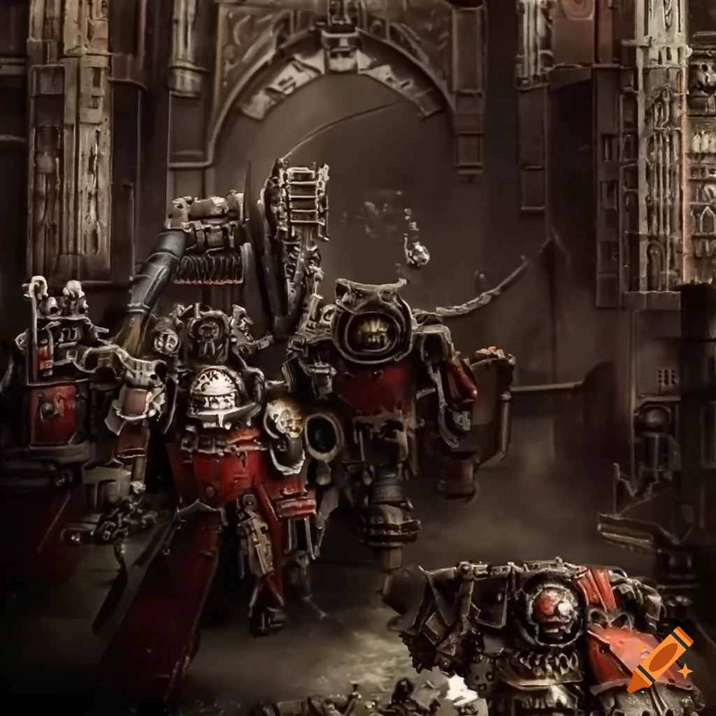 Adeptus mechanicus walking city in warhammer 40k setting on Craiyon