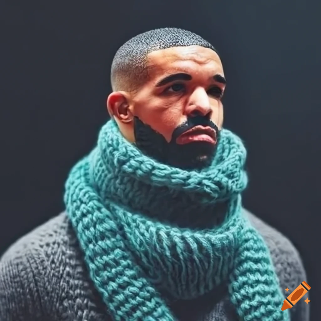 Drake knitting a scarf on Craiyon