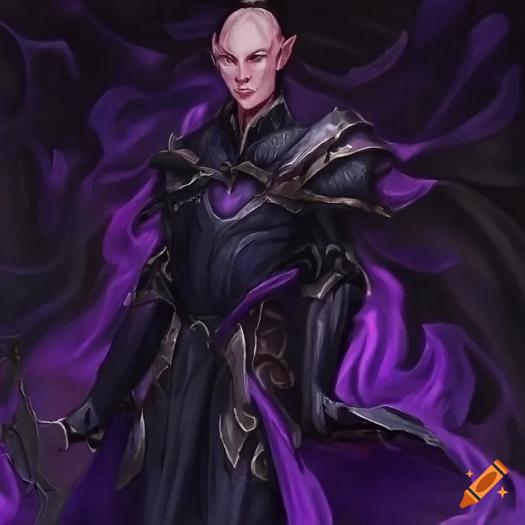 Intricately detailed oil painting of a male warlock in black armor and ...