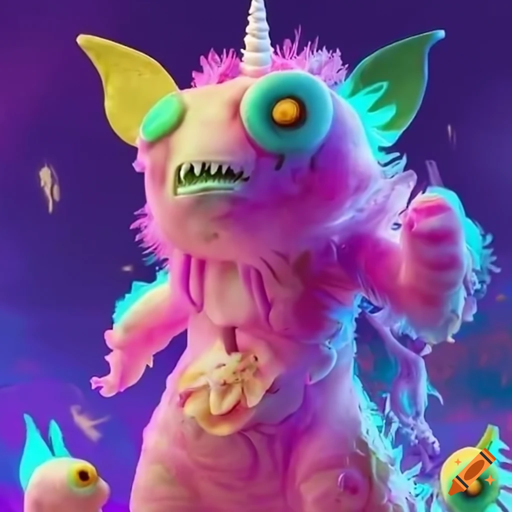 Mythical creatures and mutant omega mart lemon fruit monster in a ...