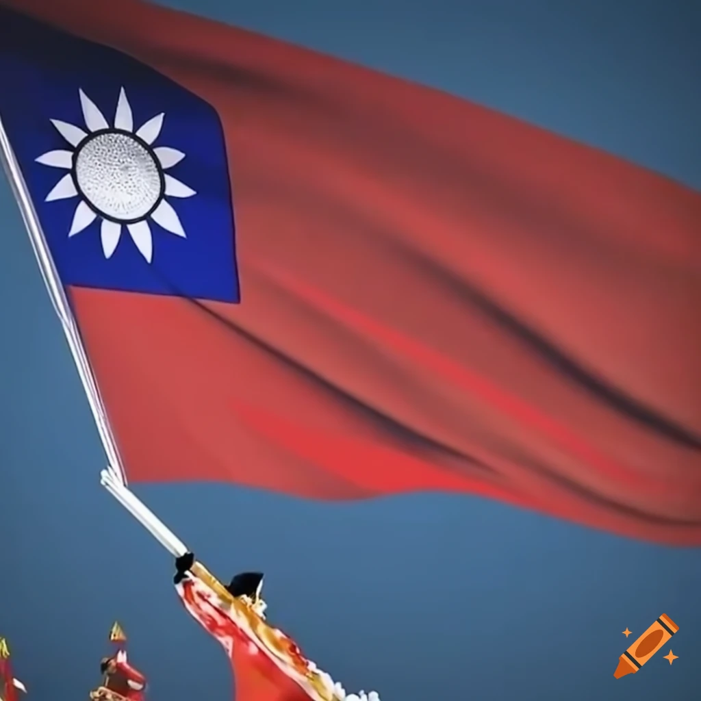 National flag of taiwan being raised during a parade in beijing, china ...
