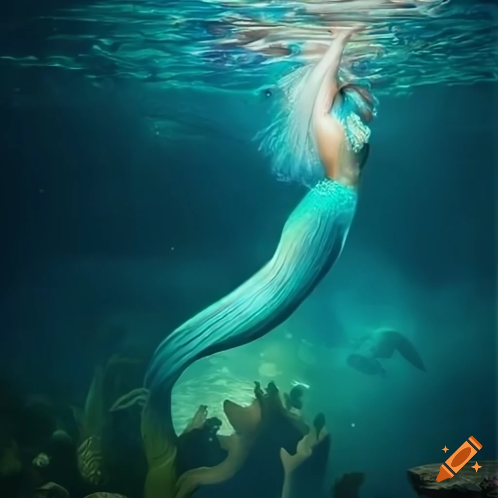 Two mermaid goddesses overseeing an enchanting realm of iridescent ...