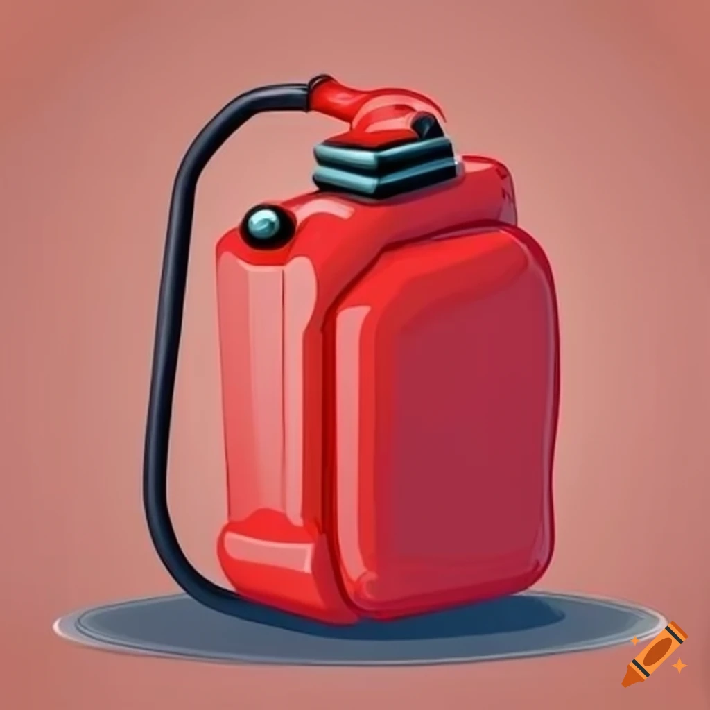 Cartoon style illustration of a red jerry can on Craiyon