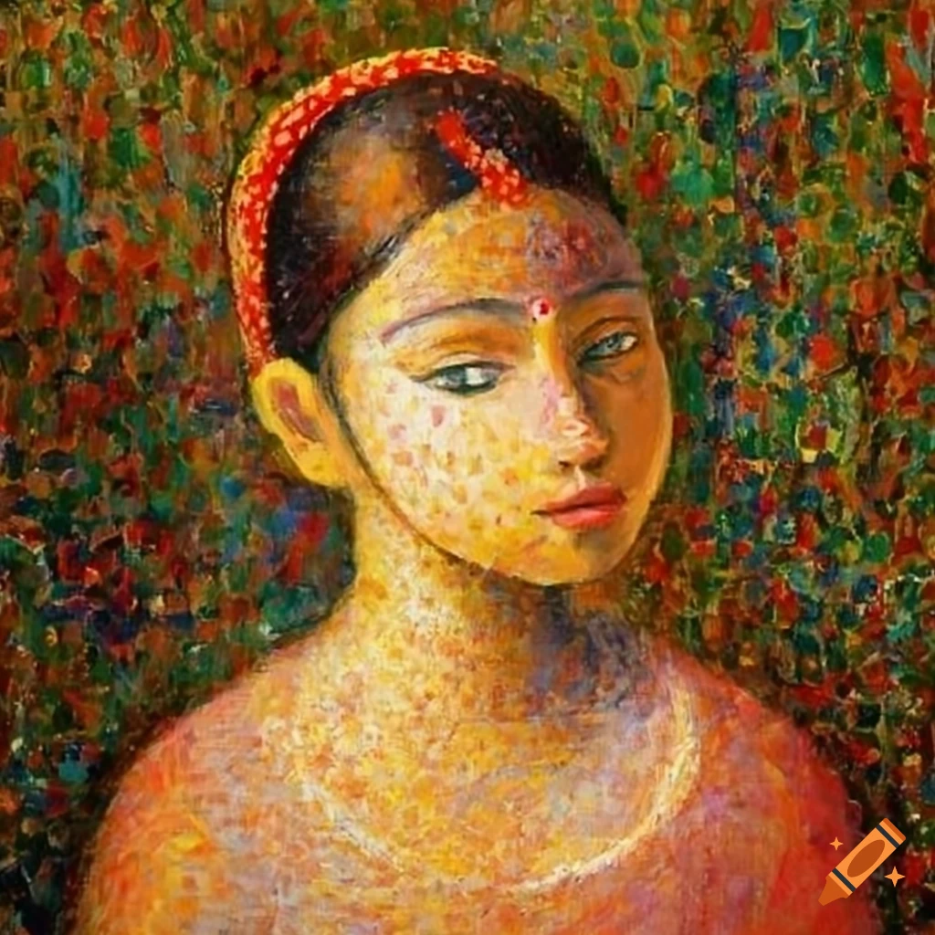 Girl from india in seurat style on Craiyon