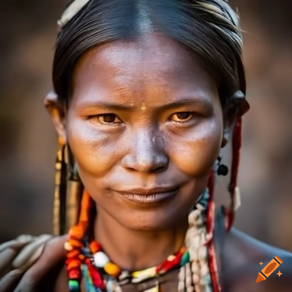 Close-up portrait of a young and beautiful indigenous woman on Craiyon