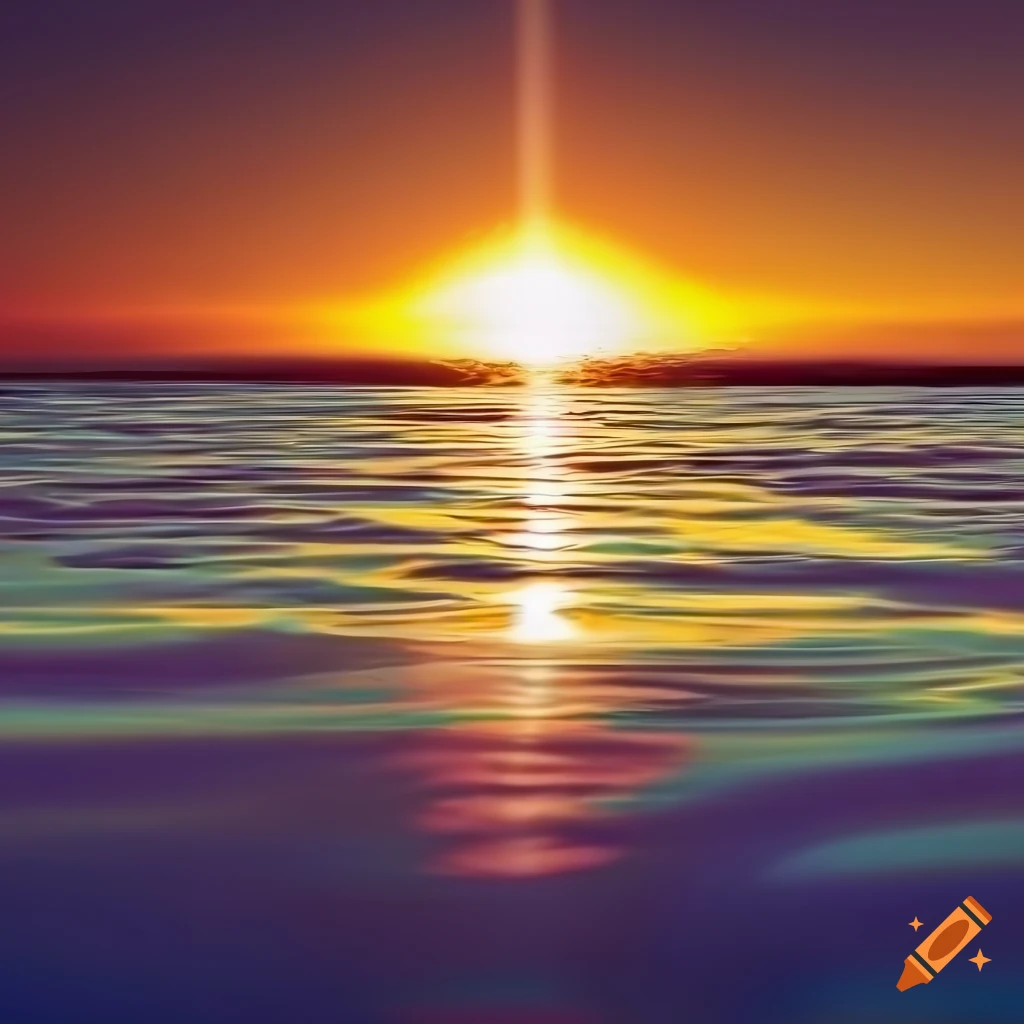 Vivid realistic sunrise over water in high definition 4k digital art on ...
