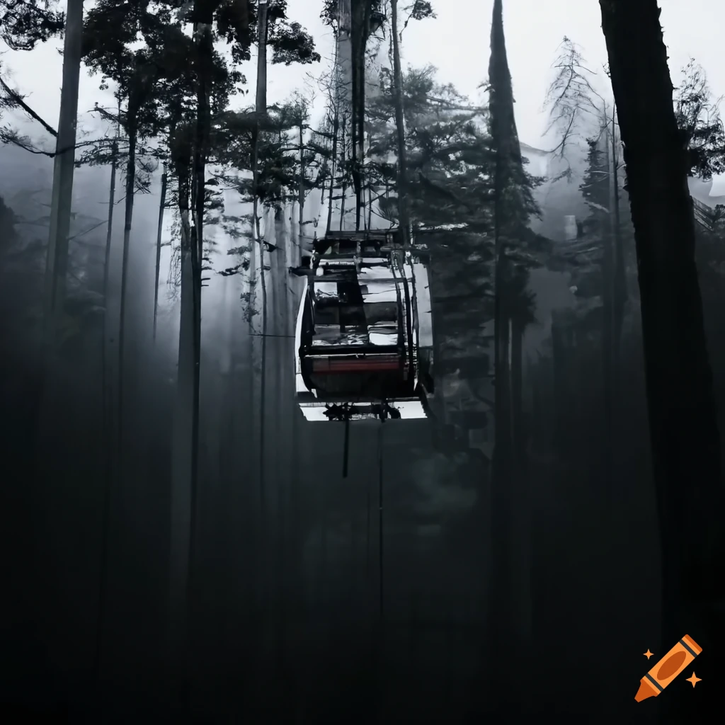 Suspension cable car over dark forest at night on Craiyon
