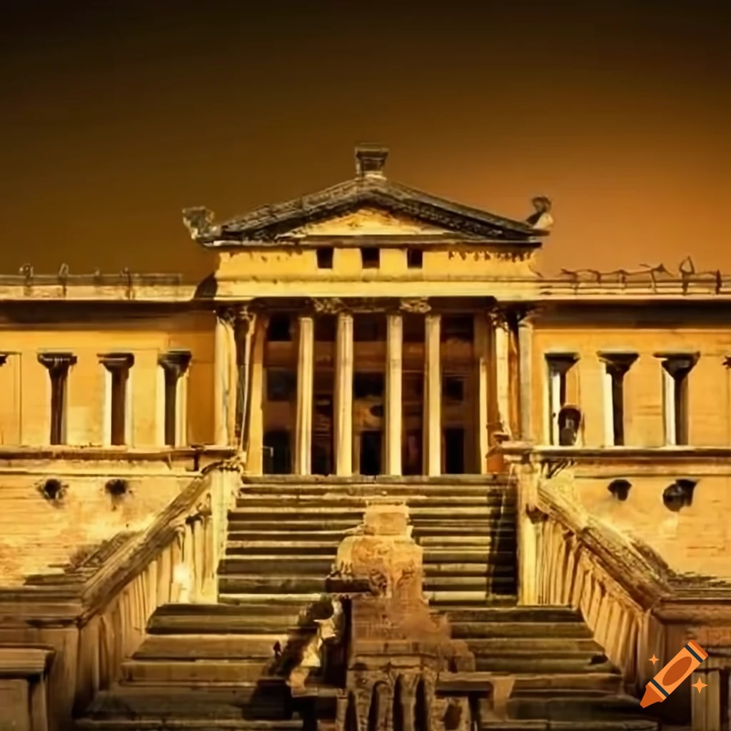 Ancient greek palace with lush vegetation on Craiyon