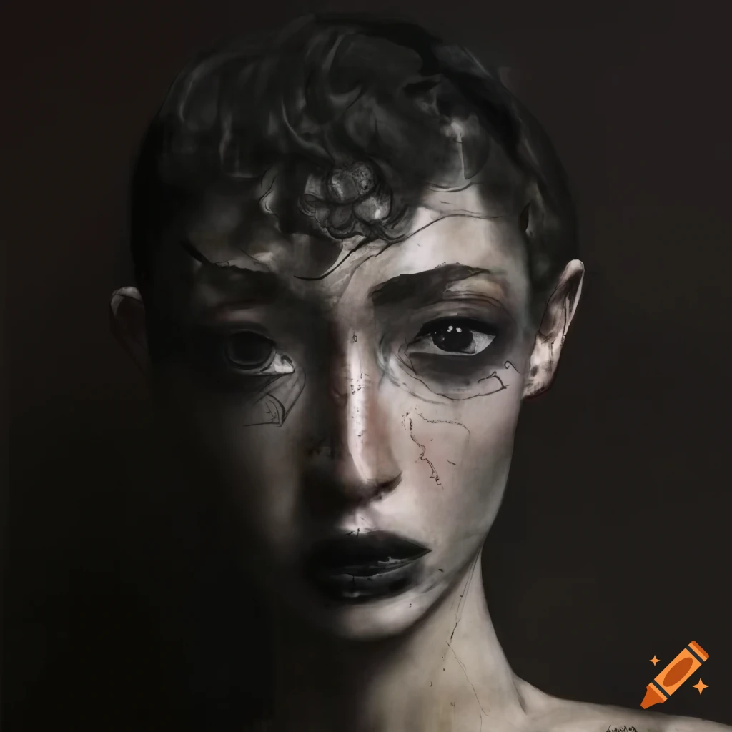 Ghost in abstract painting with charcoal and expressive forms on Craiyon