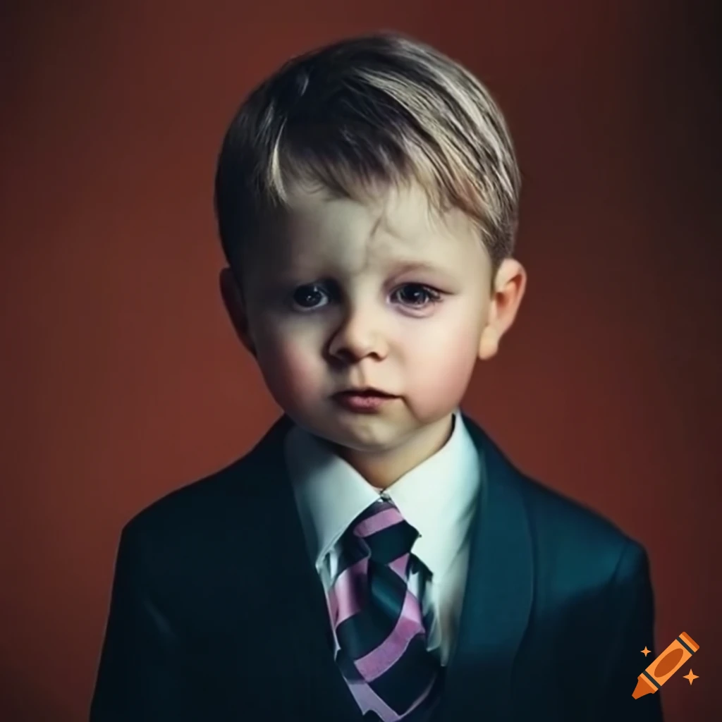 Child in a suit and tie with an expressionless look on Craiyon