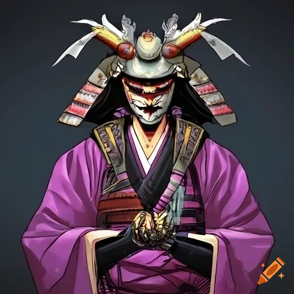 Cyborg samurai with dragon-patterned kimono and katanas on Craiyon