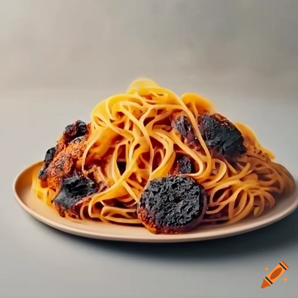 Burnt pasta in a flat plate on Craiyon